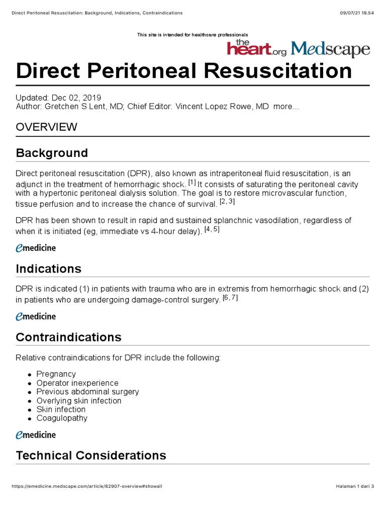 Direct Peritoneal Resuscitation: Background, Indications ...