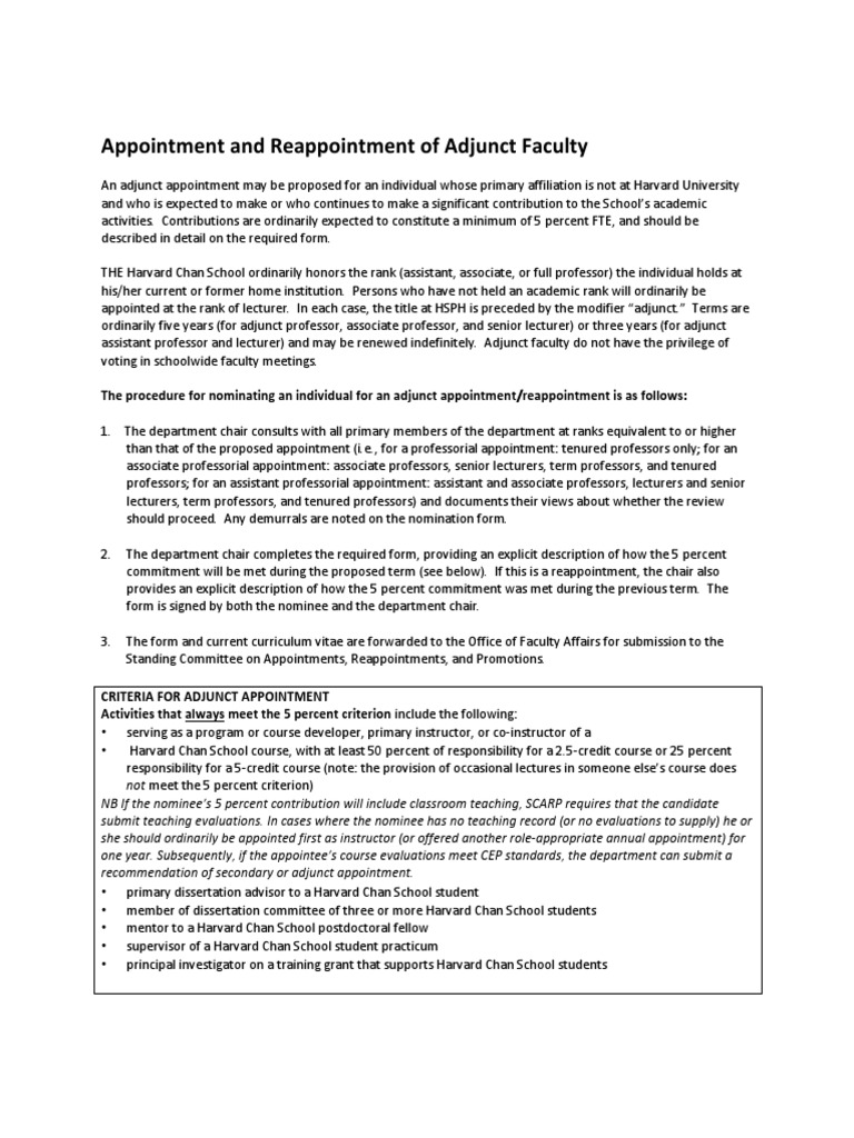 Guidelines For Appointment and Reappointment of Adjunct Faculty | PDF ...