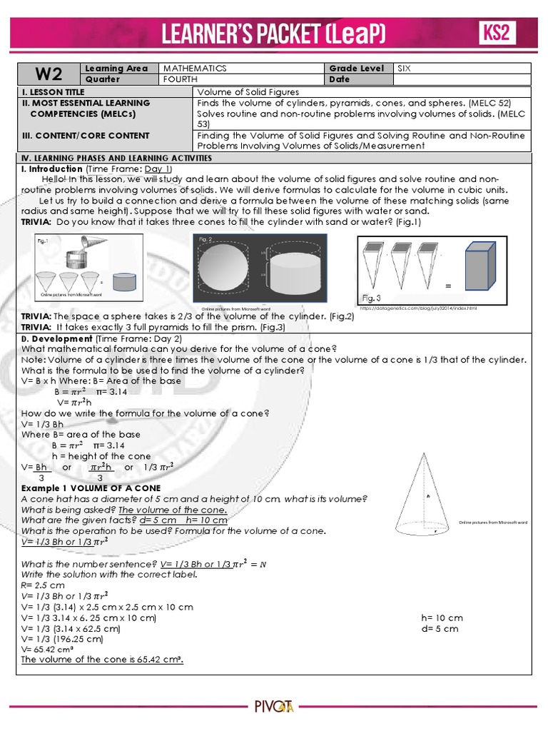 Q4-Mathematics-6 - Week 2 | PDF | Volume | Classical Geometry
