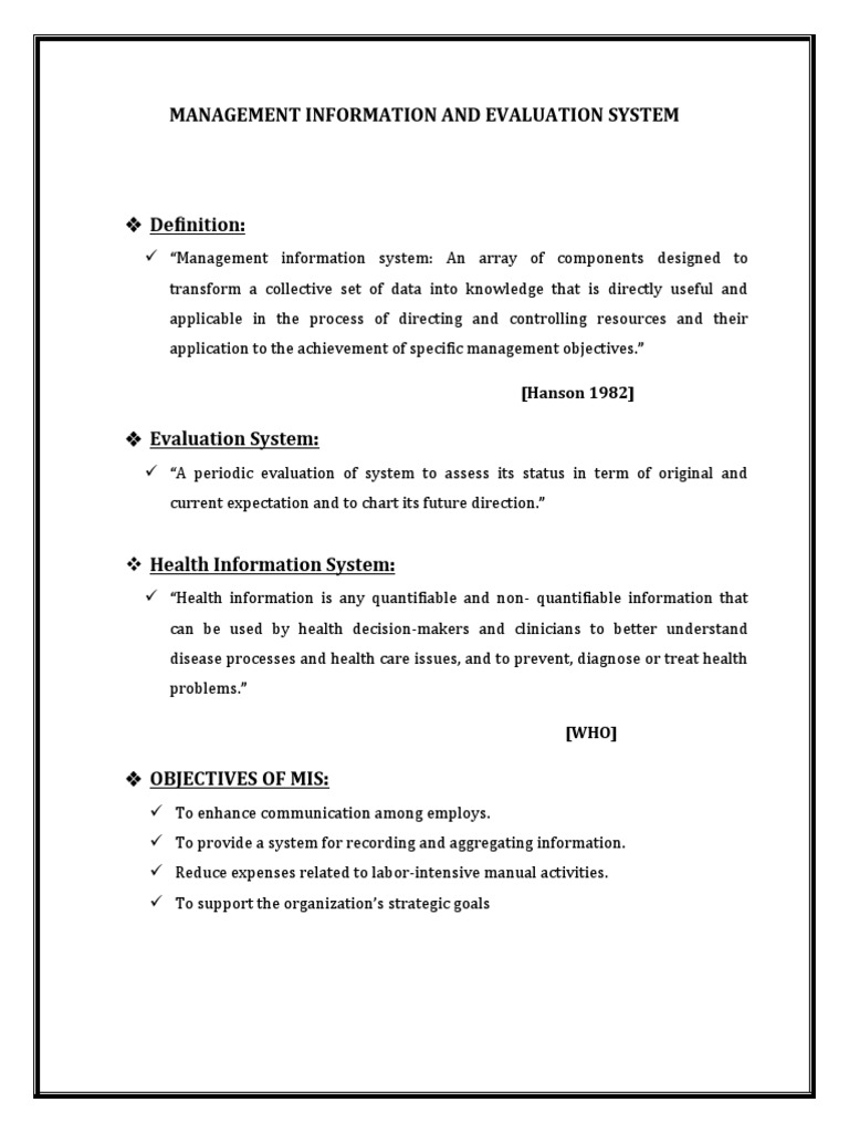 Definition:: Management Information and Evaluation System | PDF ...