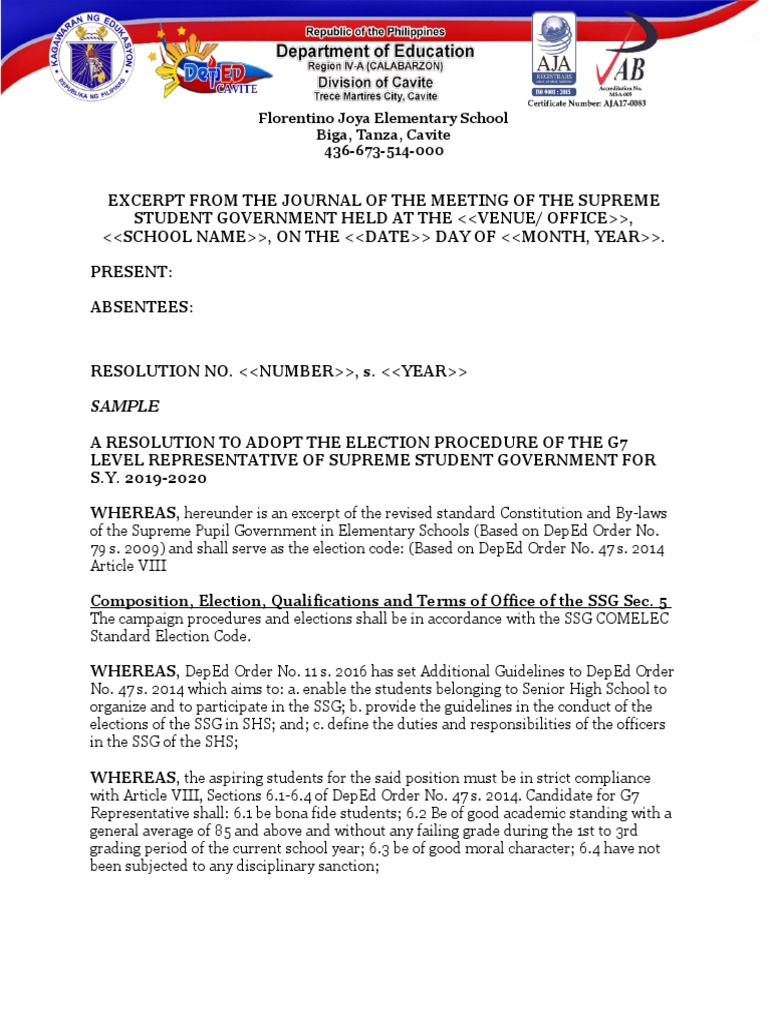 Sample: Florentino Joya Elementary School Biga, Tanza, Cavite 436-673 ...