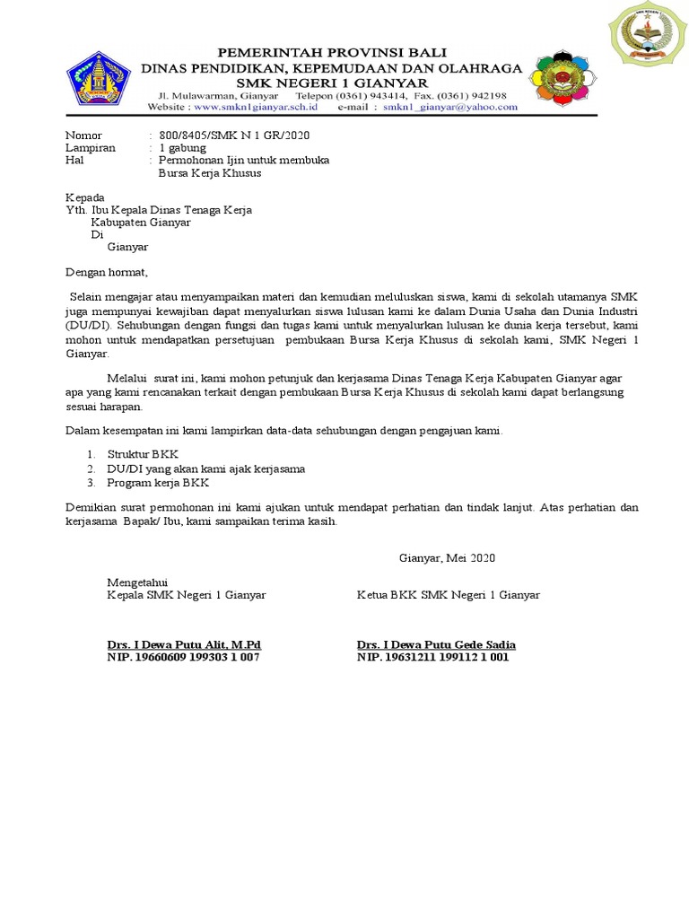 CONTOH Surat Permohonan, Struktur Dan SK BKK | PDF