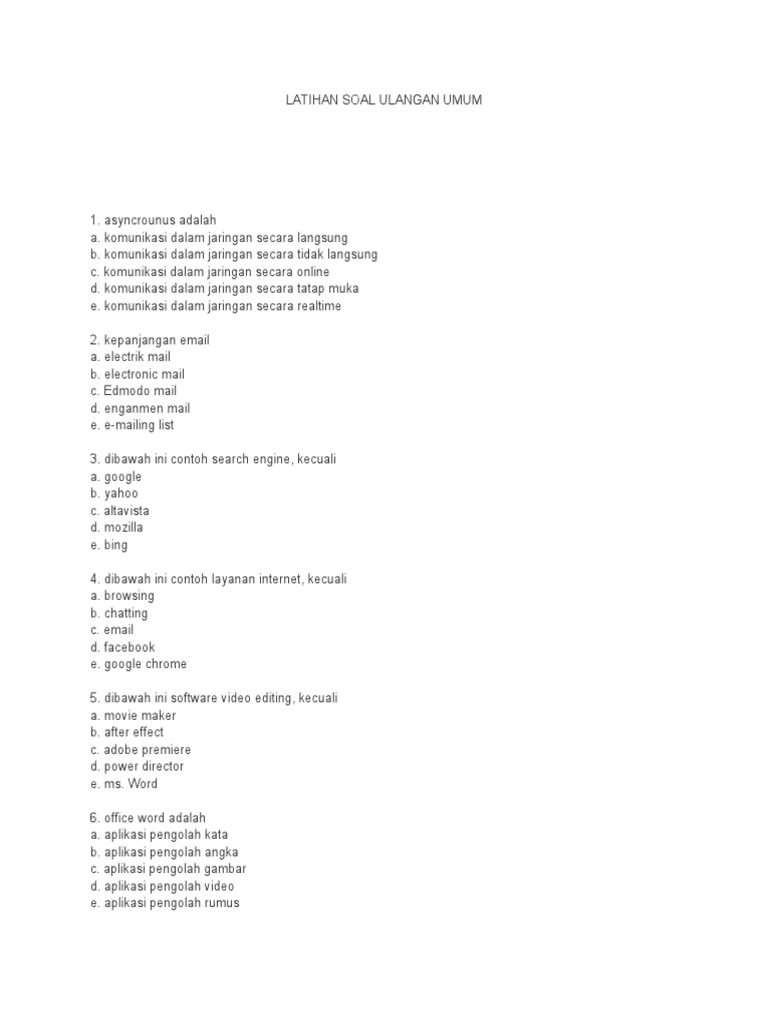 Contoh LATIHAN SOAL ULANGAN UMUM | PDF