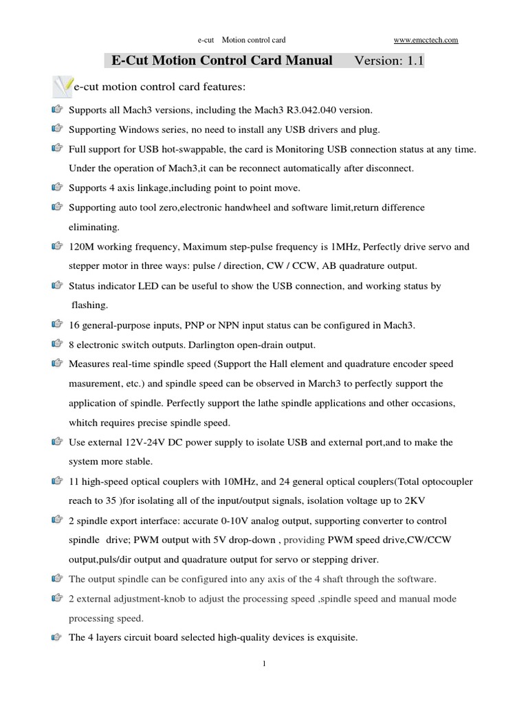 E-Cut Motion Control Card Manual | PDF | Power Supply | Input/Output