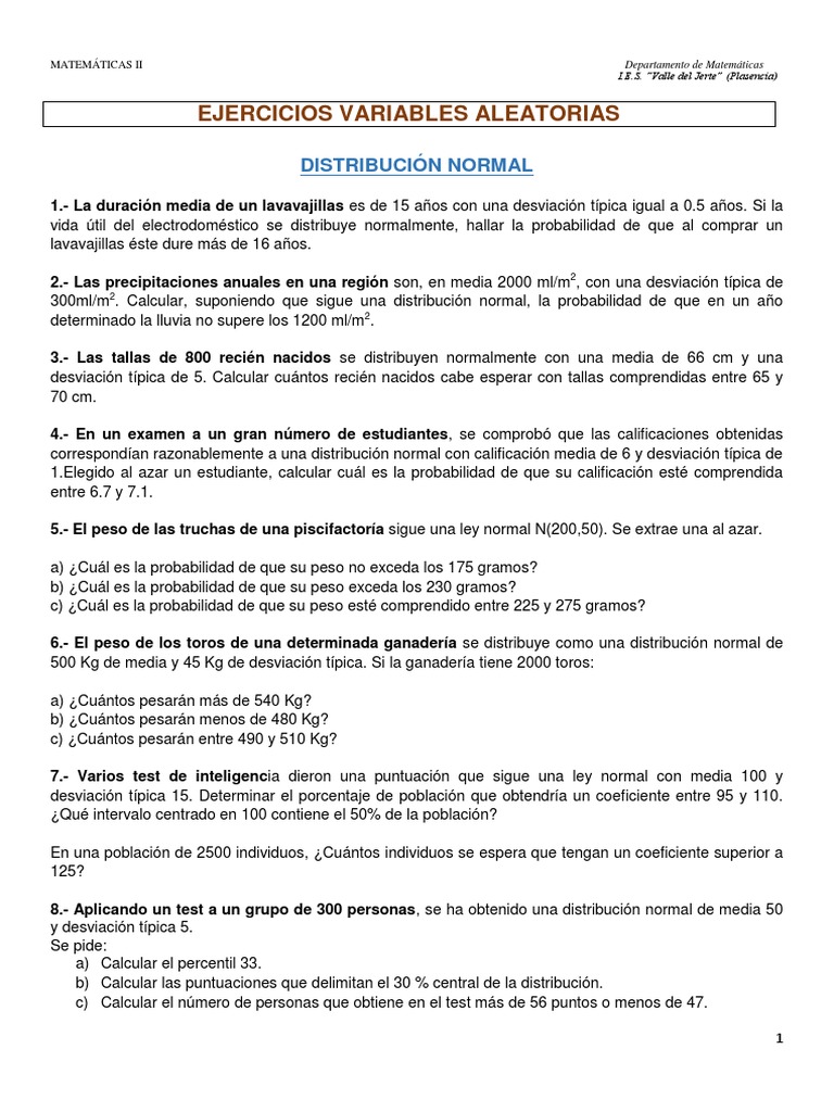 Ejercicios Normal Resueltos | PDF | Desviación Estándar | Distribución normal