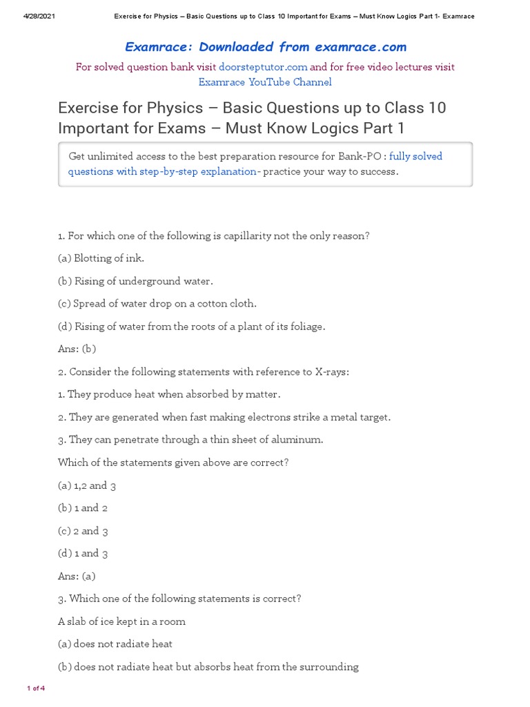 Physics Exam Prep for Class 10 | PDF | Sun | Water