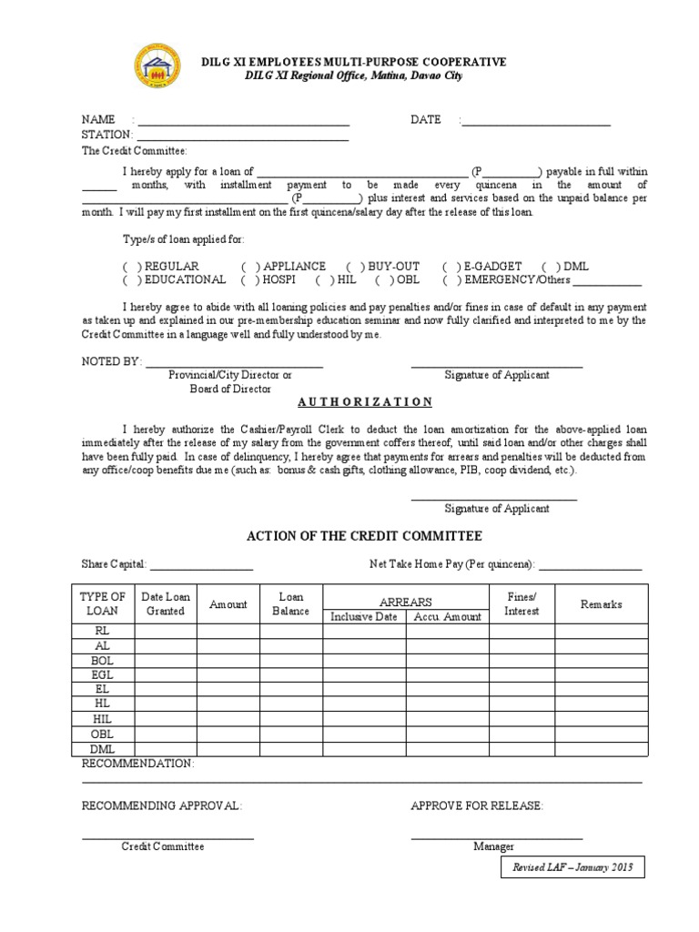 Loan Application Form - Newrevised | PDF | Loans | Payroll