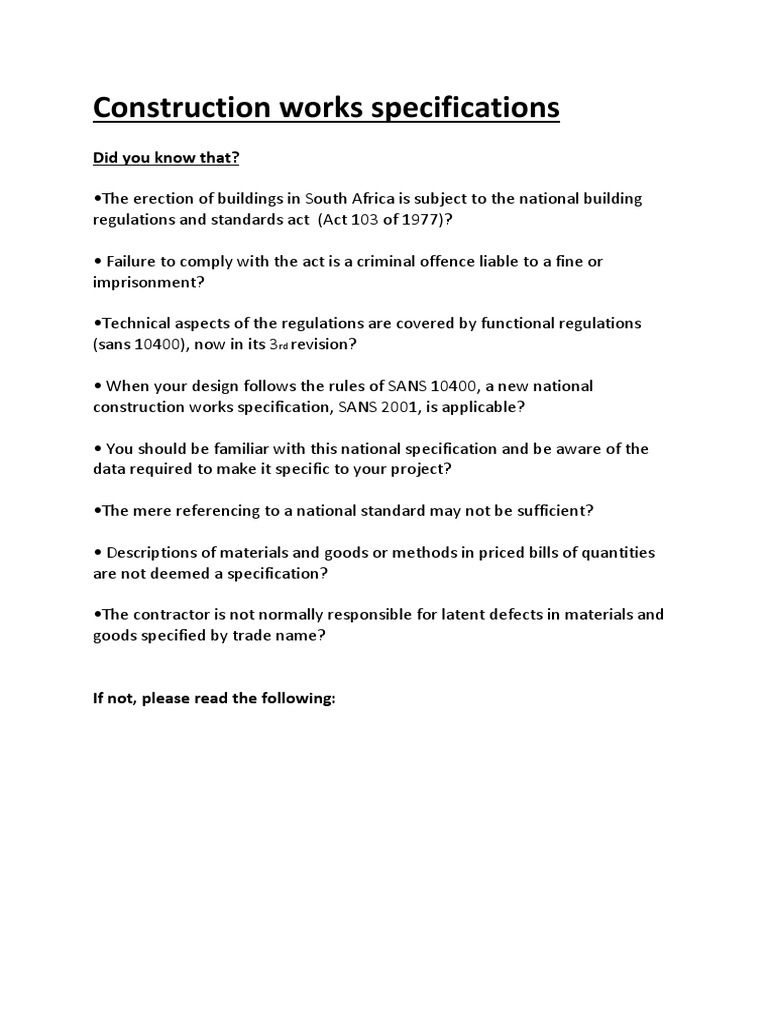 Construction Works Specifications Cover Page Saia | PDF | Specification ...