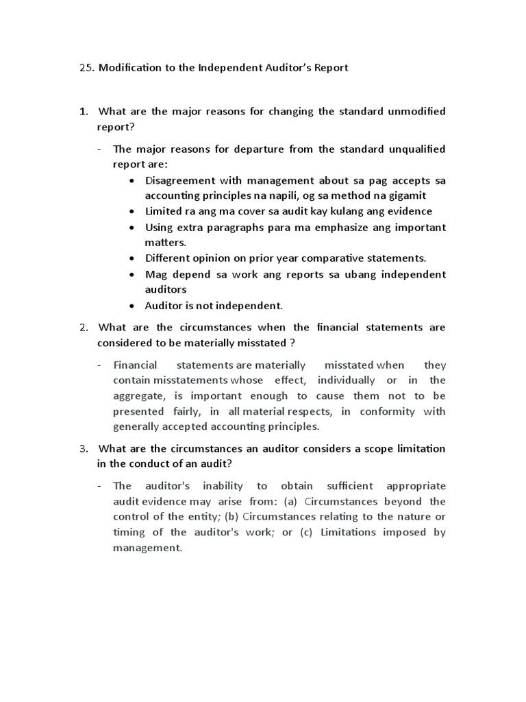 Modifications to the Independent Auditor's Report: Circumstances ...