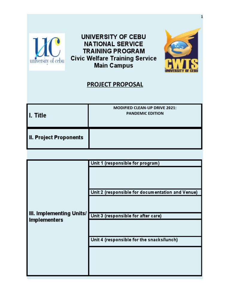Project Proposal: University of Cebu National Service Training Program ...