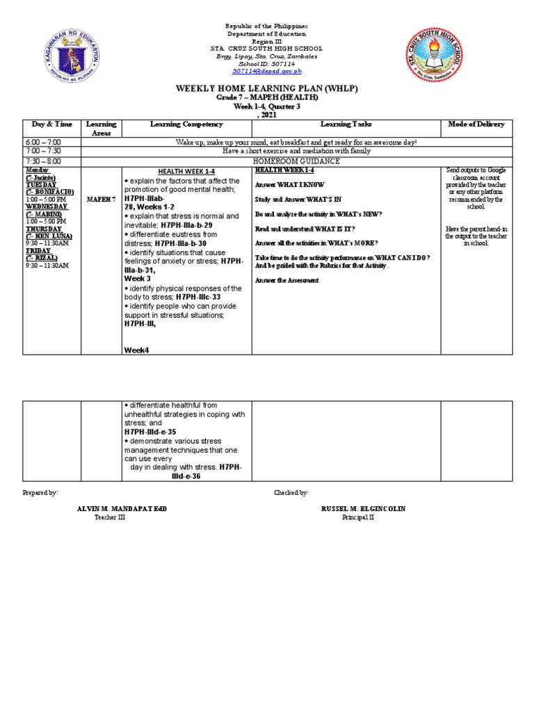 WHLP Mapeh Week7 q3 | PDF | Stress (Biology) | Clinical Psychology