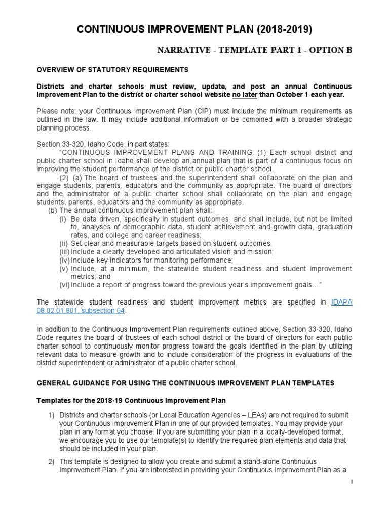 Continuous Improvement Plan (2018-2019) : Narrative - Template Part 1 ...