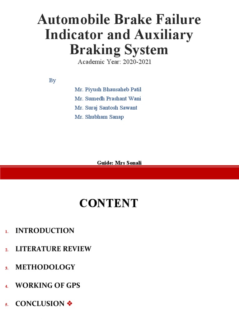 Automobile Brake Failure Indicator and Auxiliary Braking System | PDF ...