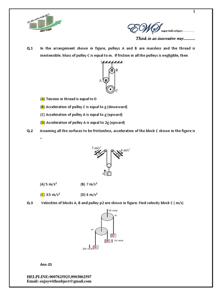 Constrained Motion Question Bank | PDF | Tension (Physics) | Acceleration