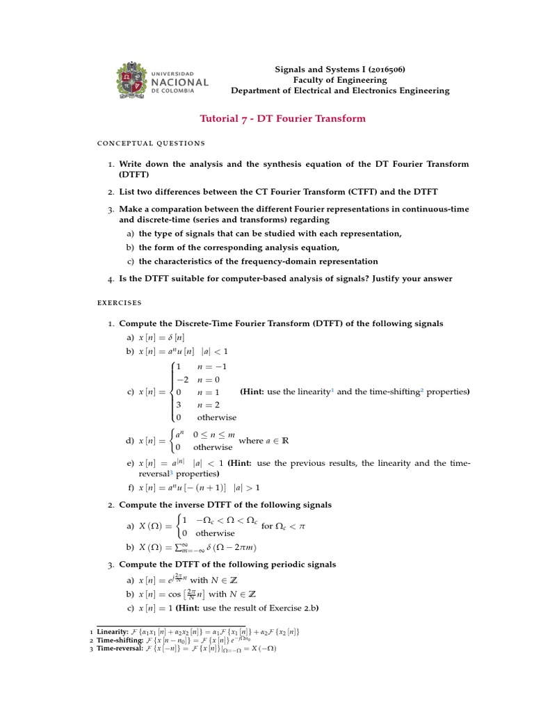DT Fourier Transform (Exercises) | PDF | Fourier Transform | Digital ...
