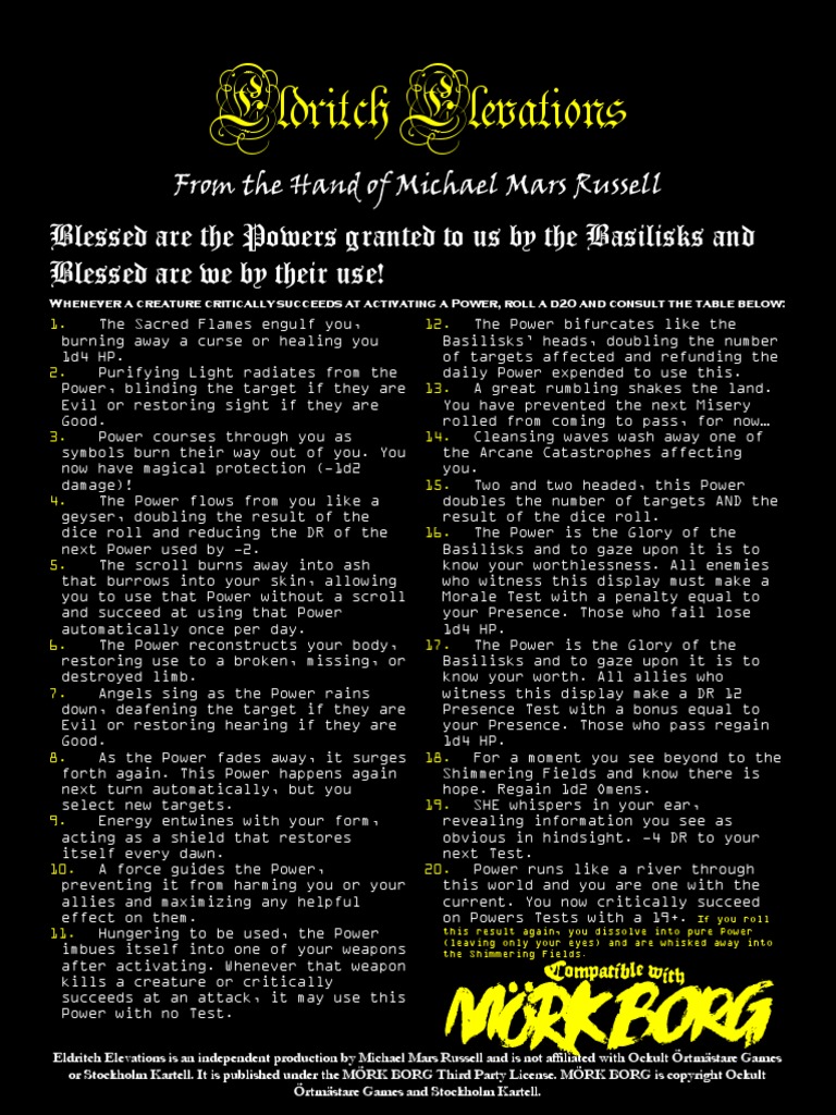 Mork Borg - Rules - Eldritch Elevations | PDF | Leisure