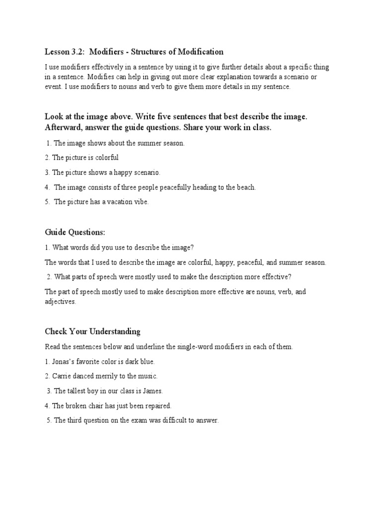 Lesson 3.2: Modifiers - Structures of Modification | PDF
