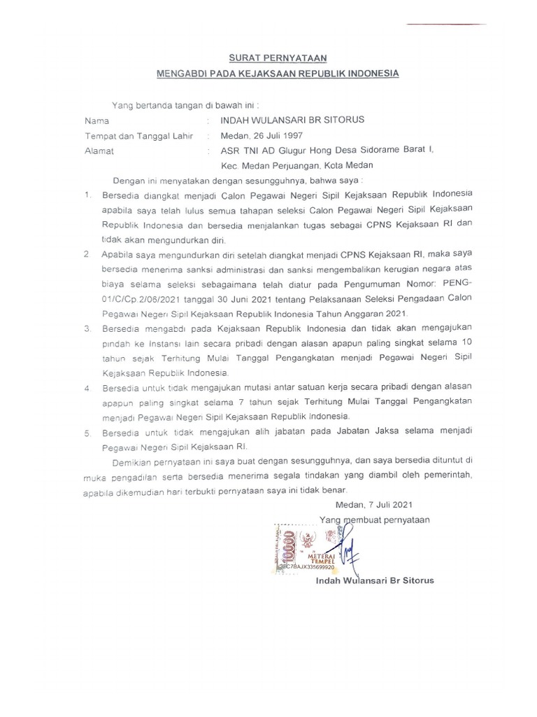 Surat Pernyataan Mengabdi | PDF
