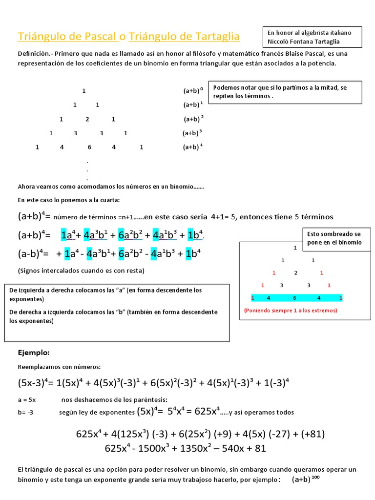 Triángulo de Pascal y Binomio de Newton | PDF | Análisis complejo ...
