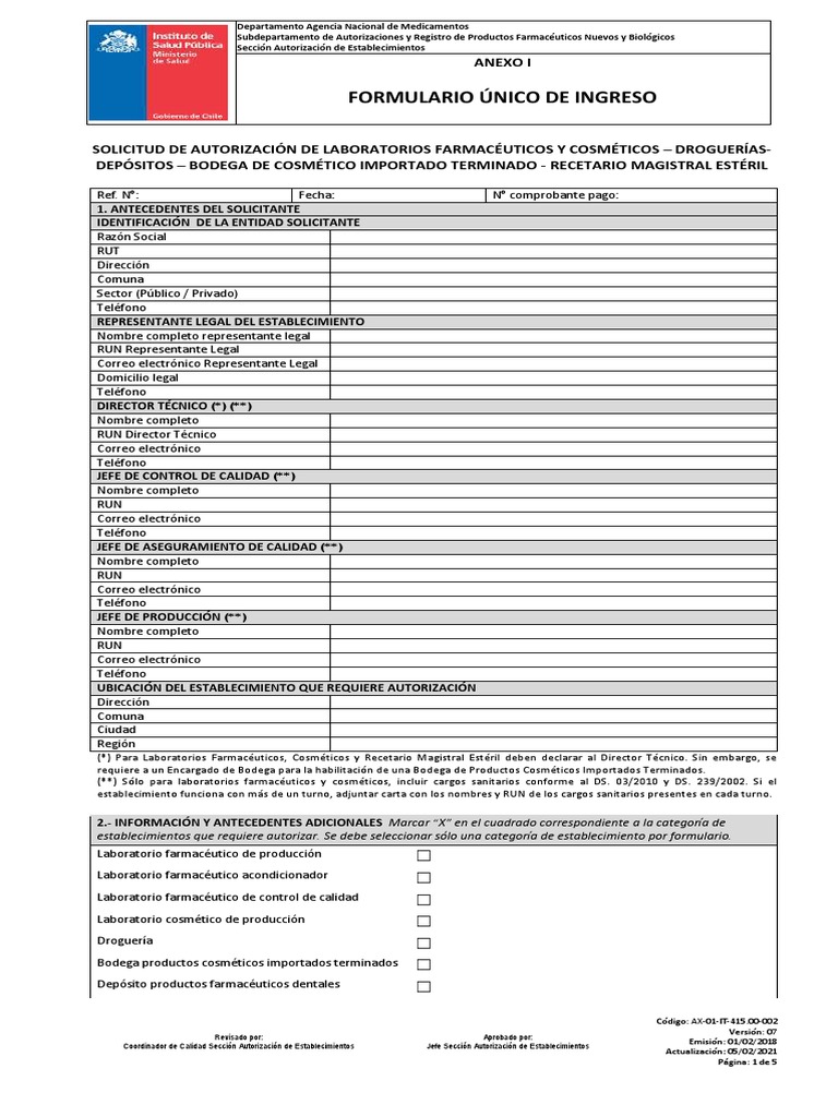 Formulario_Único_de_Ingreso__Versión_7_05-02-21 | PDF | Farmacia ...