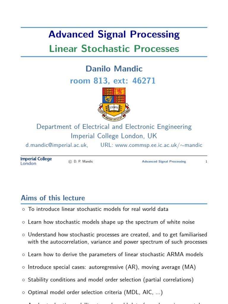 Advanced Signal Processing Linear Stochastic Processes | PDF ...