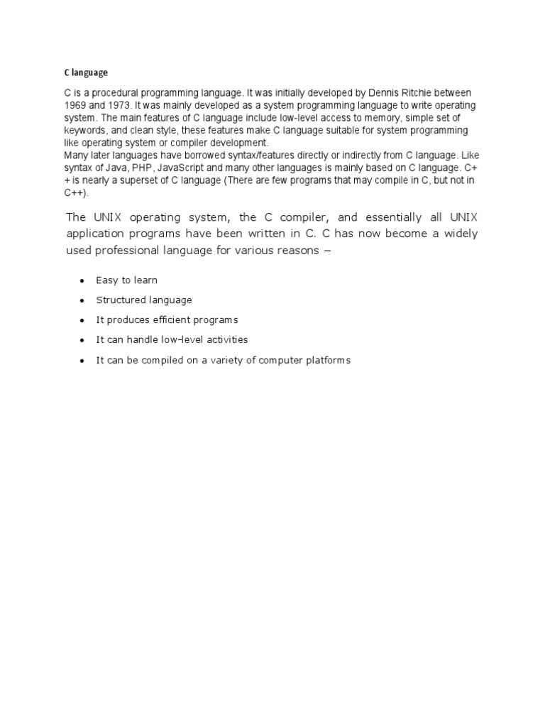 C Language Notes Pdf Subroutine C Programming Language