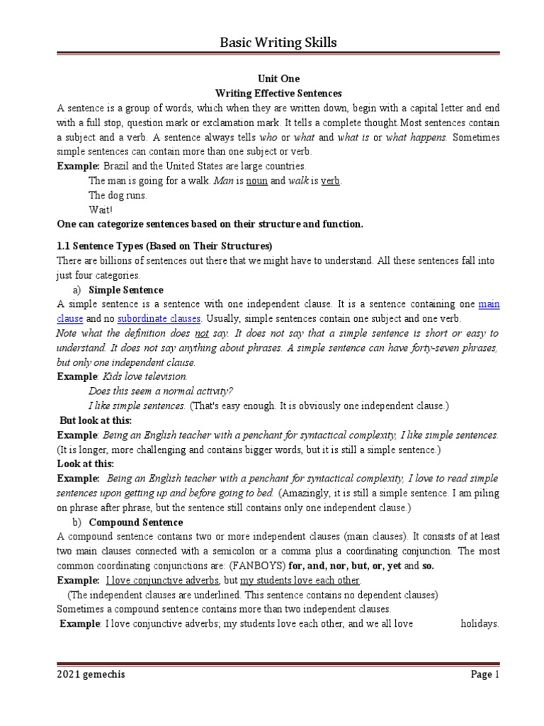 Basic Writing Skills: Main Clause Subordinate Clauses | Download Free PDF | Comma | Sentence ...