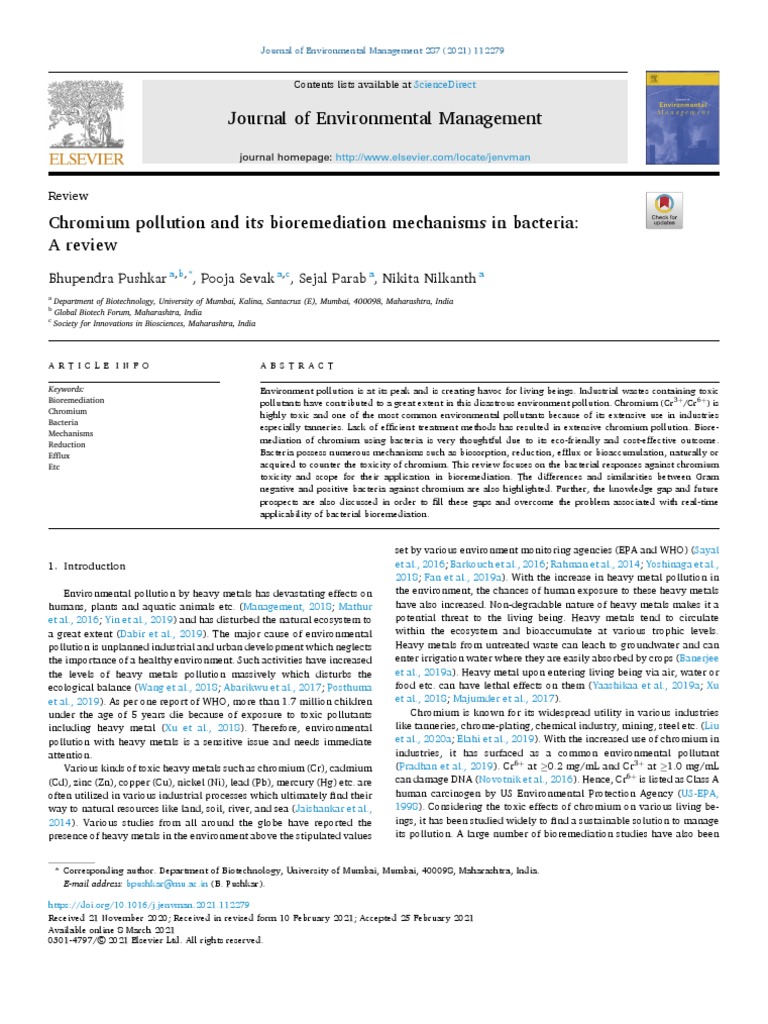 Chromium Pollution and Its Bioremediation Mechanisms in Bacteria | PDF ...