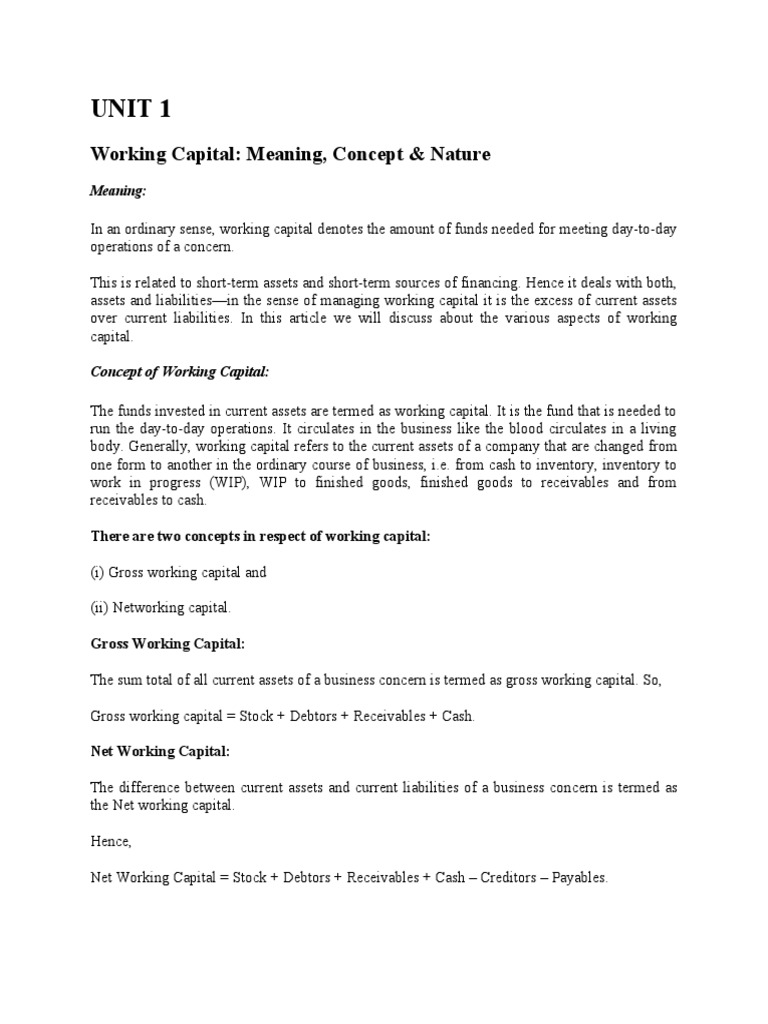 WCM - Unit 1 & 2 | PDF | Working Capital | Market Liquidity