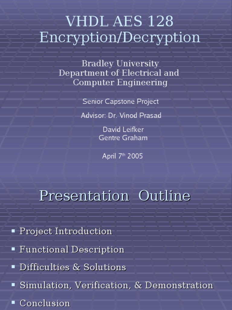 VHDL Aes 128 Encryption/Decryption: Bradley University Department of Electrical and Computer ...