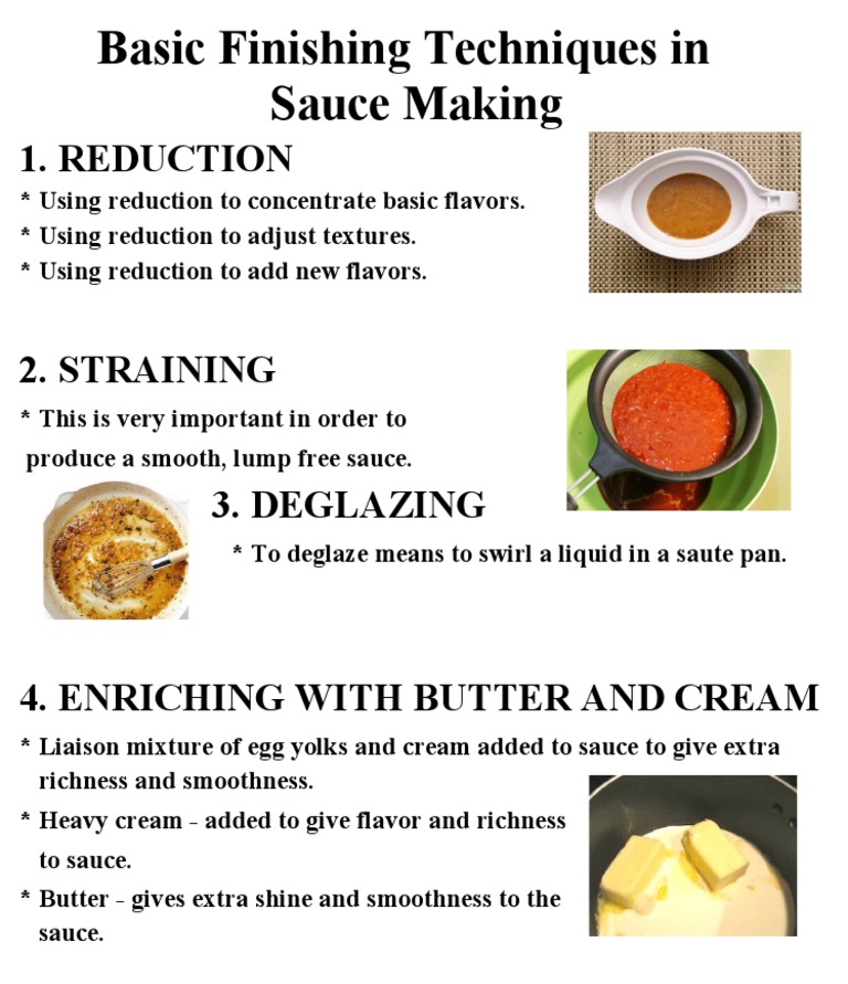 Basic Techniques for Sauce Making | PDF | Cooking, Food & Wine