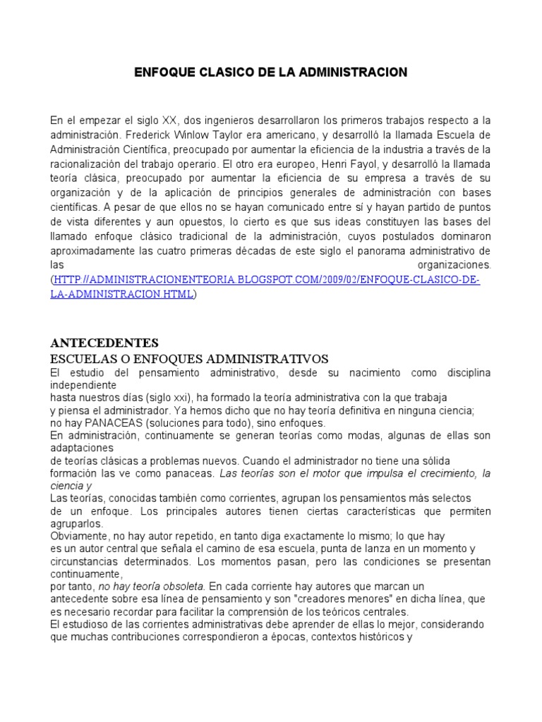 Enfoque Clasico de La Administracion | PDF | Economias | Business