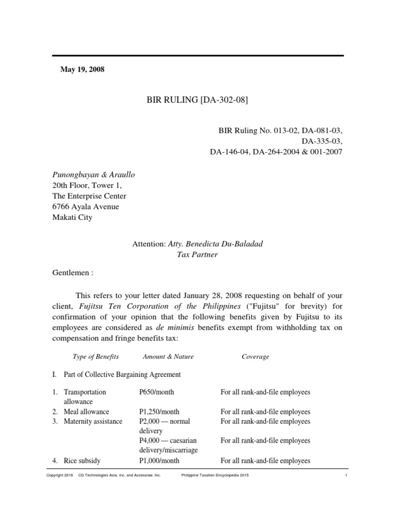 BIR Ruling 302-08 - Funeral Assistance | PDF | Taxation In The United ...