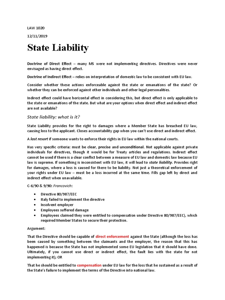 State Liability: What Is It? | PDF | European Union Law | Directive ...
