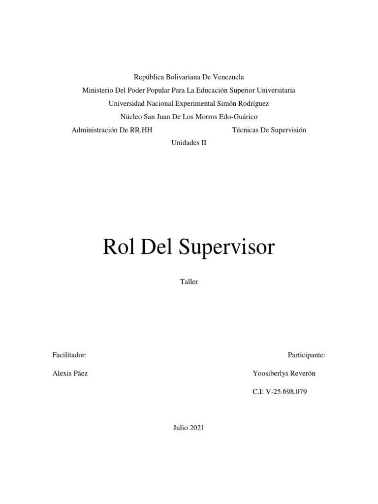 Rol Del Supervisor | Descargar gratis PDF | Planificación | Gestión de ...