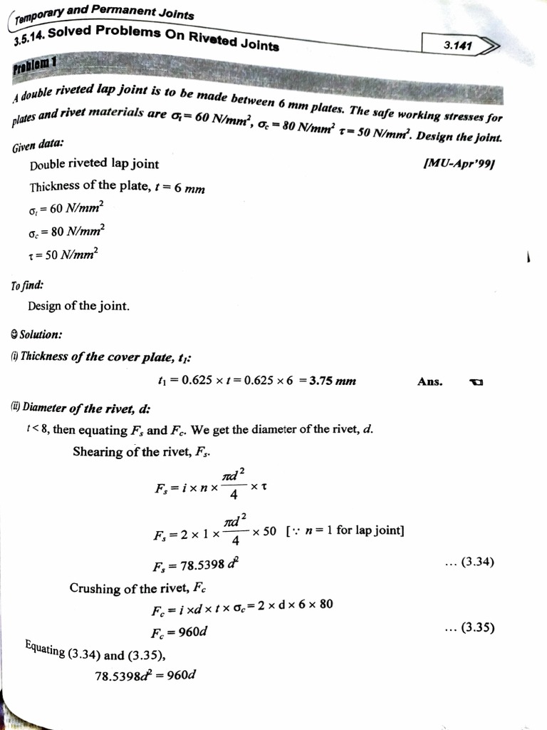 Design of Double and Single Riveted Lap Joints Subjected to Shear and ...