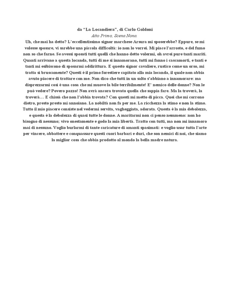 Monologo Mirandolina - La Locandiera Di Goldoni | PDF