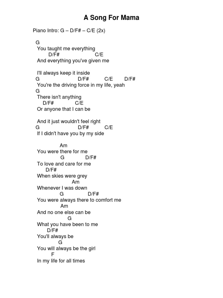 A Song for Mama Chords and Lyrics | PDF | Language Arts & Discipline | Art