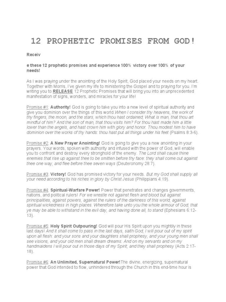 12 Prophetic Promises From God | PDF | Mercy | Prayer