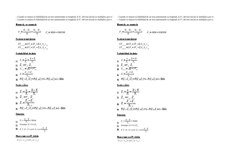 Fórmulas Psicometría | PDF | Psicología Educacional | Análisis estadístico