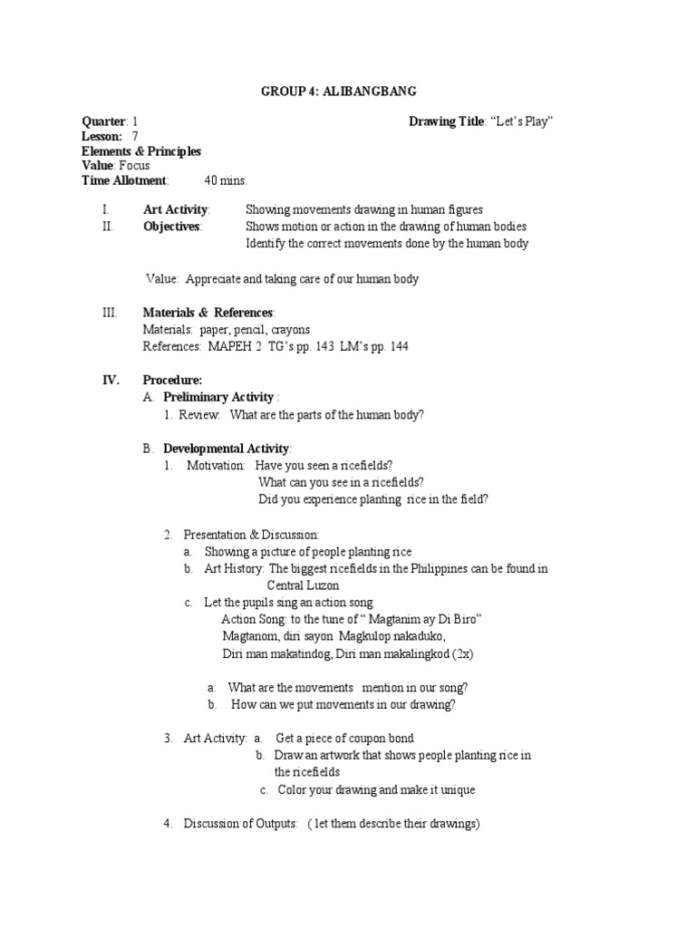 Sample Lesson Plan | PDF | Drawing | Cognition