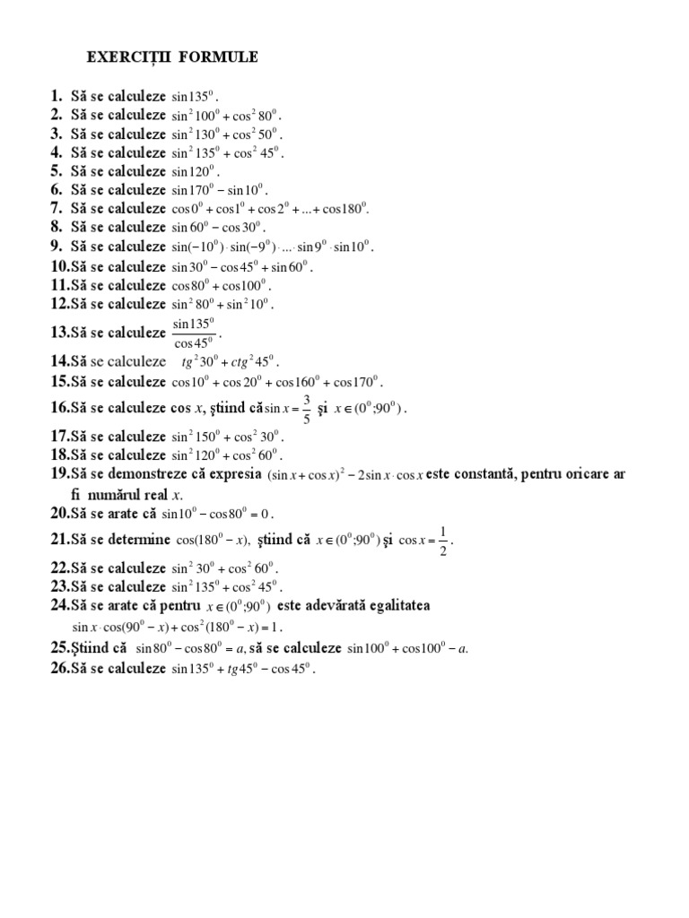 Formule Trigonometrice Exercitii | PDF