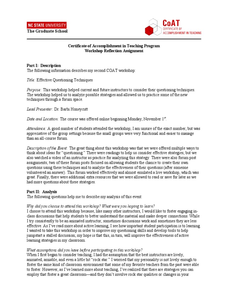 Effective Questioning Techniques Workshop | PDF | Nature | Classroom