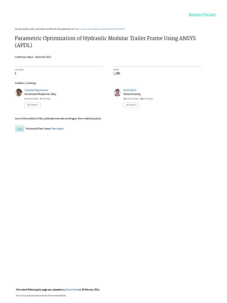 Parametric Optimization of Hydraulic Modular Trailer Frame Using ANSYS ...