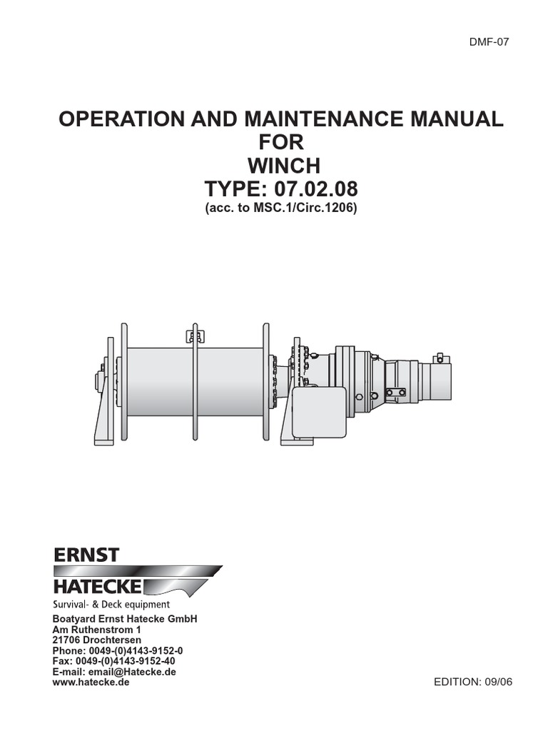 Operation and Maintenance Manual FOR Winch TYPE: 07.02.08: (Acc. To MSC ...