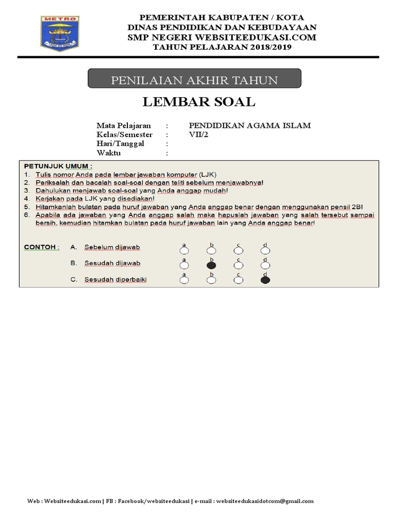 Soal PAT PAI Kelas 7 Semester 2 Tahun 2019 | PDF