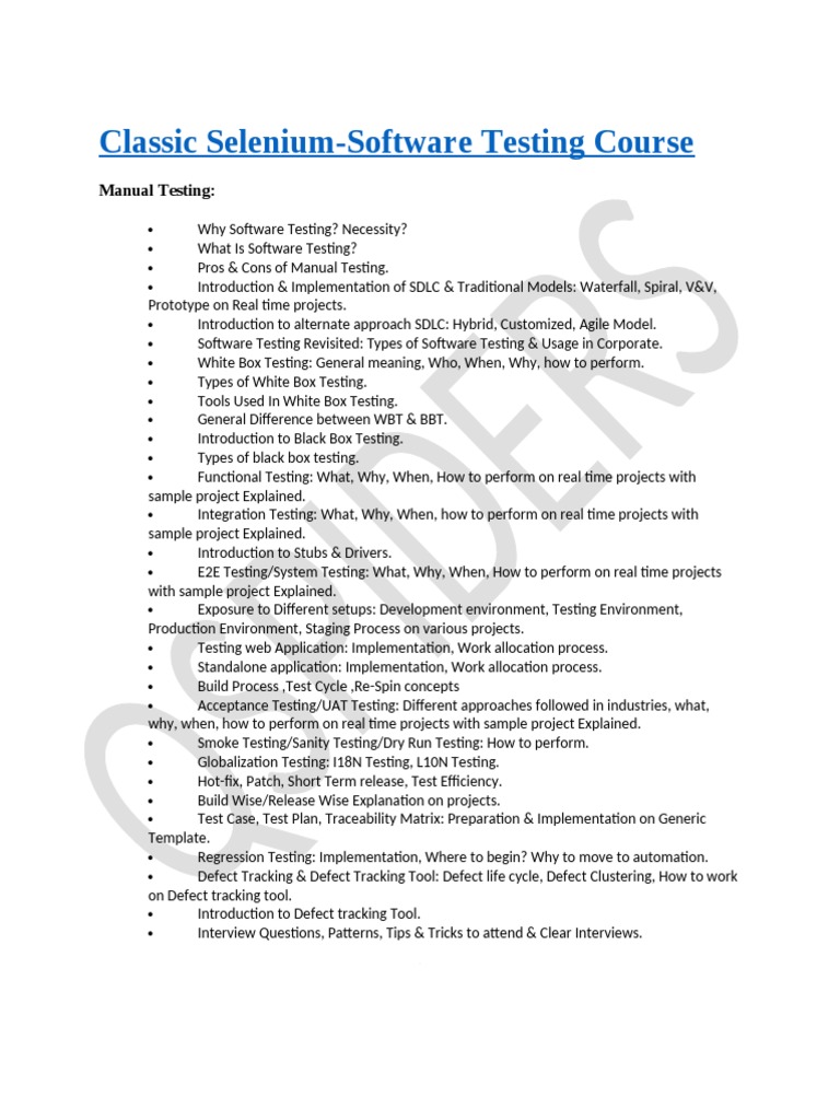Classic Selenium-Software Testing Course | PDF | Selenium (Software ...