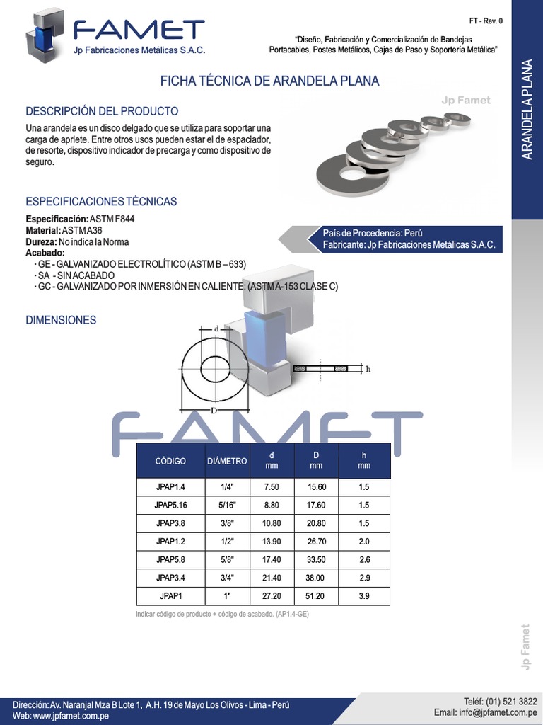 Ficha Técnica - Arandela Plana | PDF | Arandela (Hardware) | Bienes ...