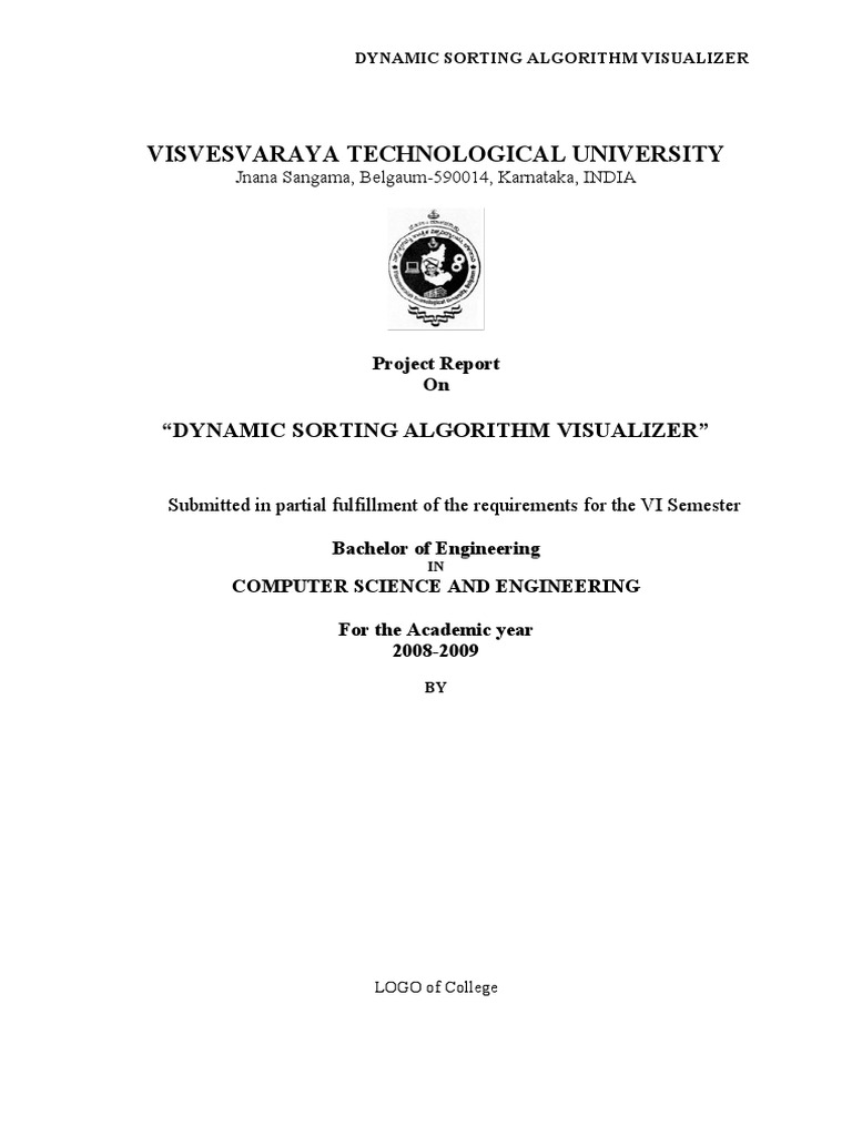 Visvesvaraya Technological University: "Dynamic Sorting Algorithm Visualizer" | Download Free ...