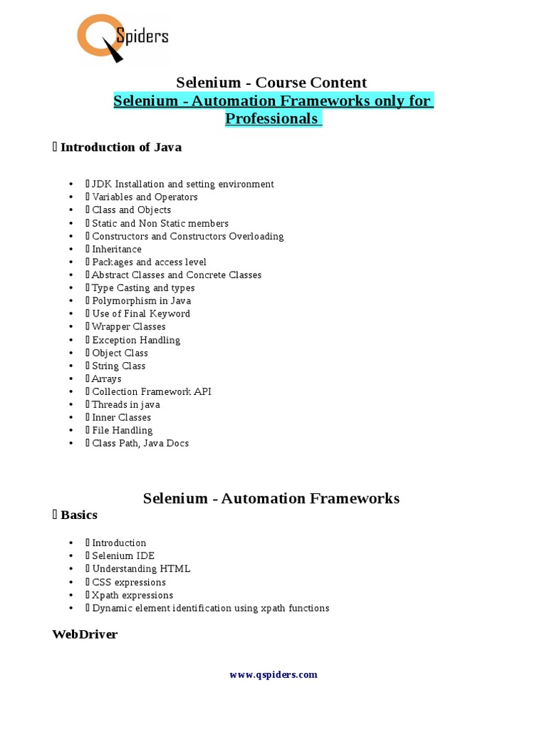 Selenium Course Contents | PDF | Selenium (Software) | Java (Programming Language)